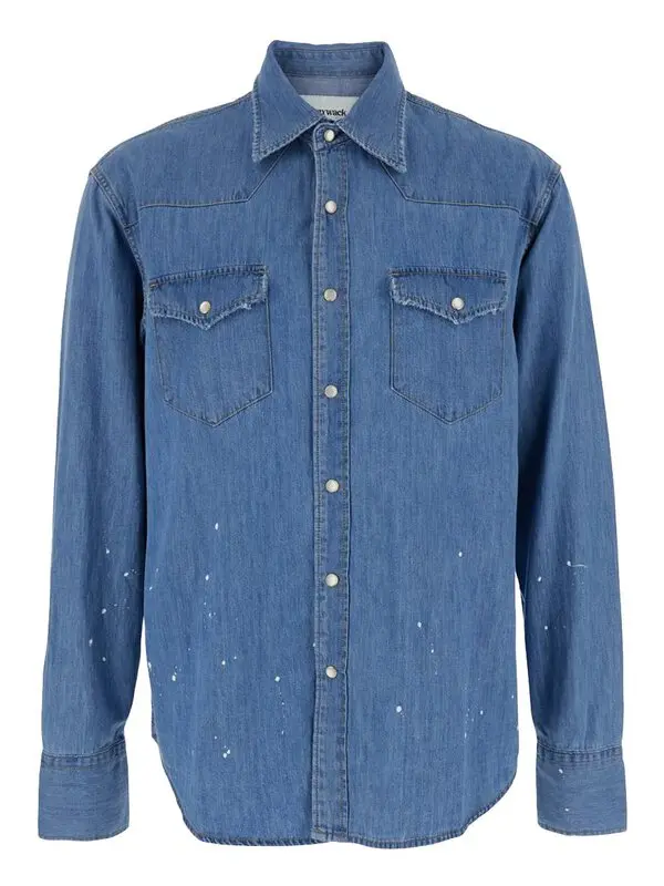 TONYWACK Light Shirt With Classic Collar And All-over Hand Painted Details In Denim - Blue