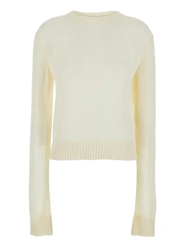 JIL SANDER Cropped Crewneck Sweater With Logo Embroidery - White