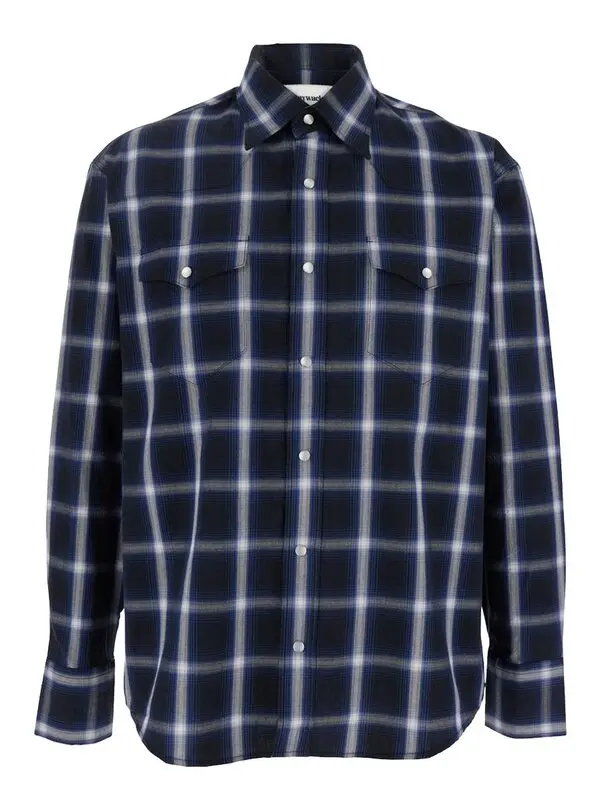 TONYWACK Shirt With Classic Collar And All-over Check Motif In Cotton - Blue