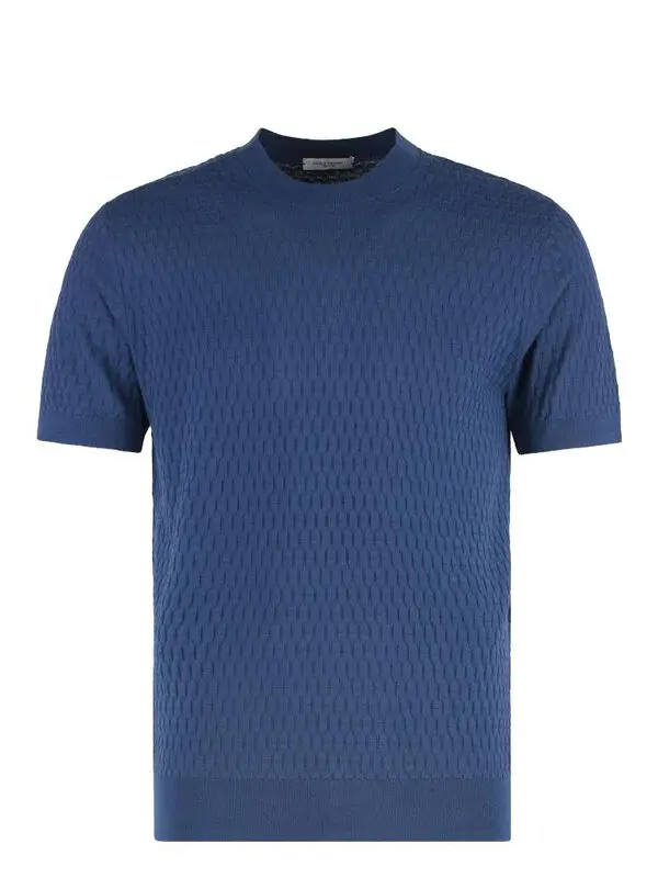 PAOLO PECORA Cotton Short Sleeve Sweater - Blue
