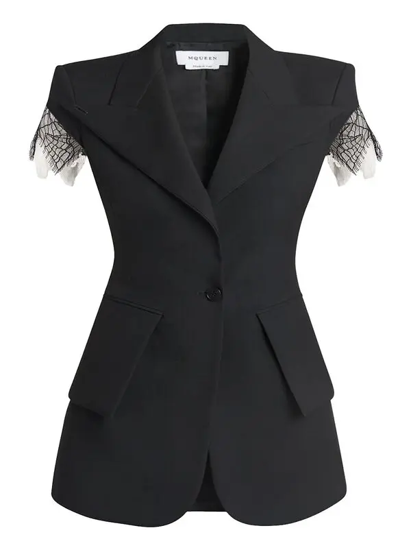 Alexander McQueen Lace-trim Single-breasted Blazer Vest - Black