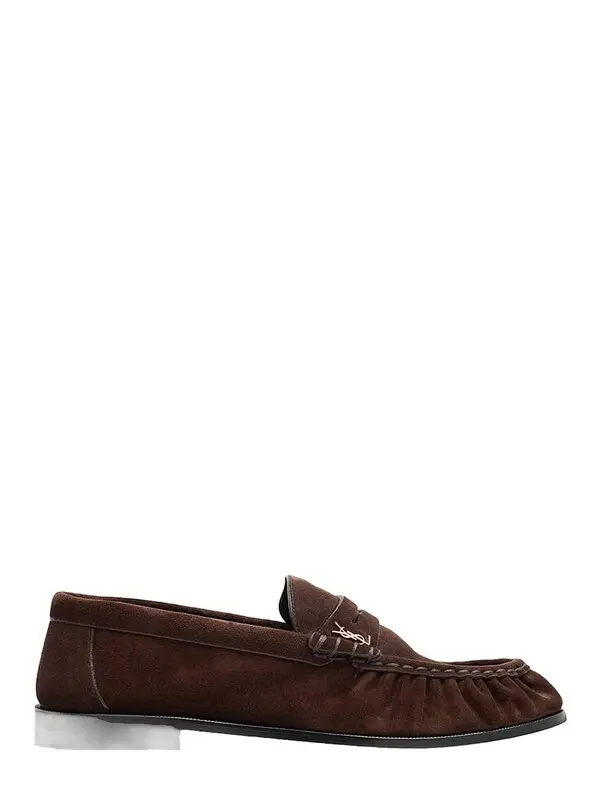 Saint Laurent Suede Penny Loafers - Brown