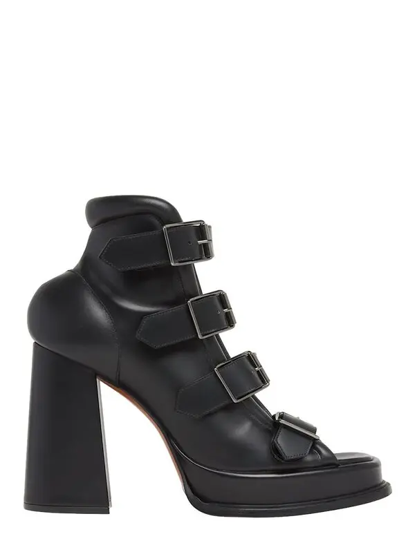 Alexander McQueen Buckle Leather Peep-toe Sandals - Black/silver