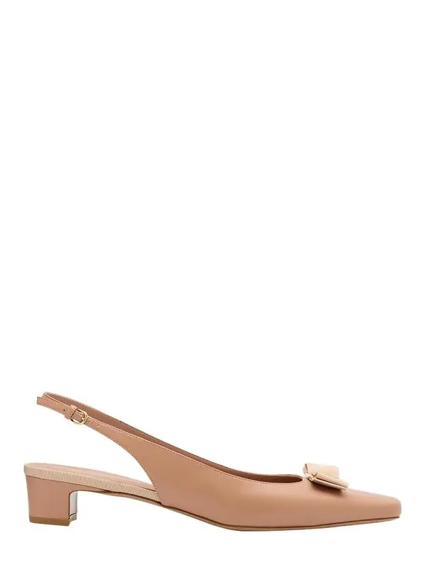 FERRAGAMO Rivada Leather Bow Slingback Pumps - Nude