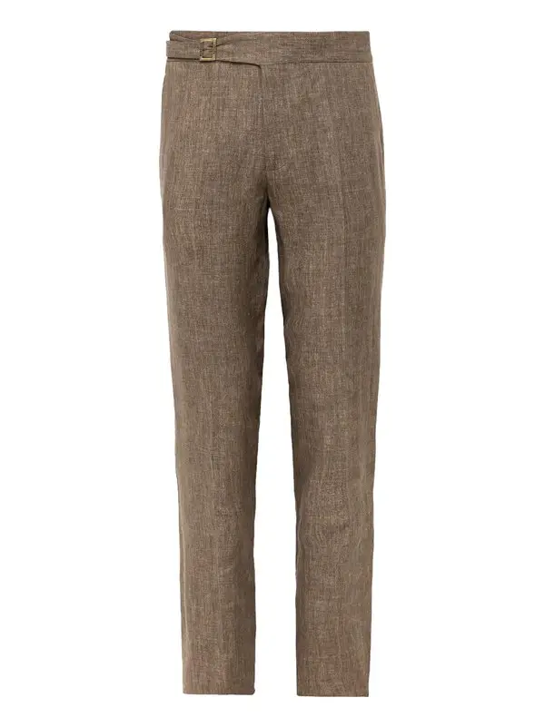 Rubinacci Genny Slim-fit Linen Suit Trousers - Brown