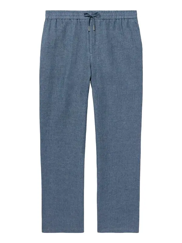 Mr P. Edward Straight-leg Linen-chambray Drawstring Trousers - Blue
