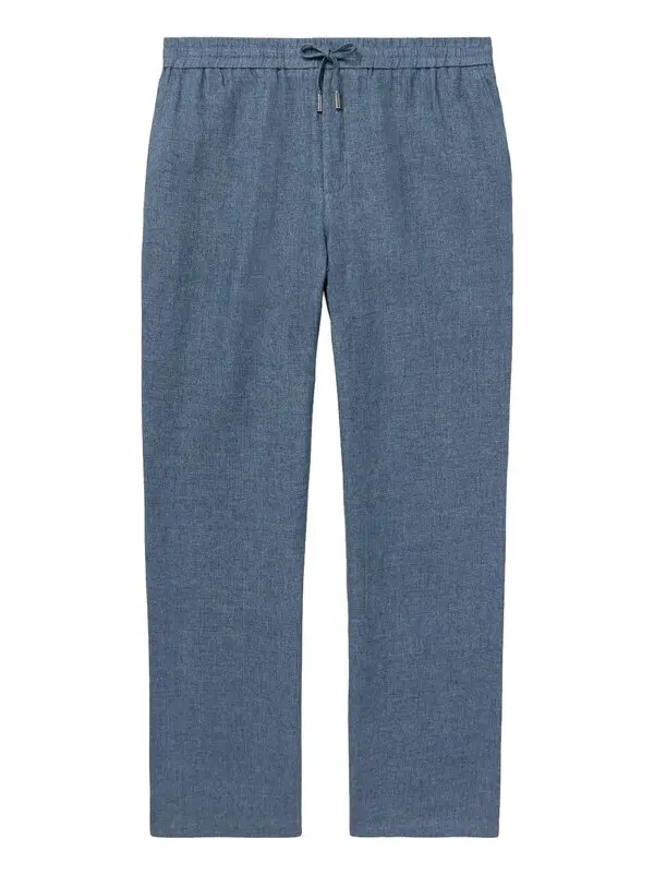 Mr P. Edward Straight-leg Drawstring Linen-chambray Trousers - Blue