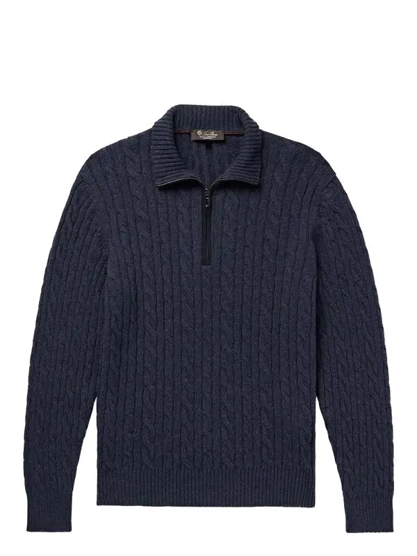 Loro Piana Slim-fit Cable-knit Baby Cashmere Half-zip Sweater - Blue