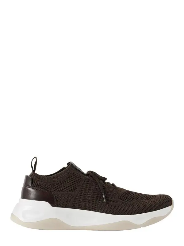 Berluti Shadow Venezia Leather-trimmed Stretch-knit Sneakers - Brown