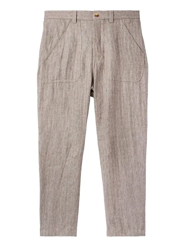 Brunello Cucinelli Straight-leg Herringbone Linen Trousers - Gray