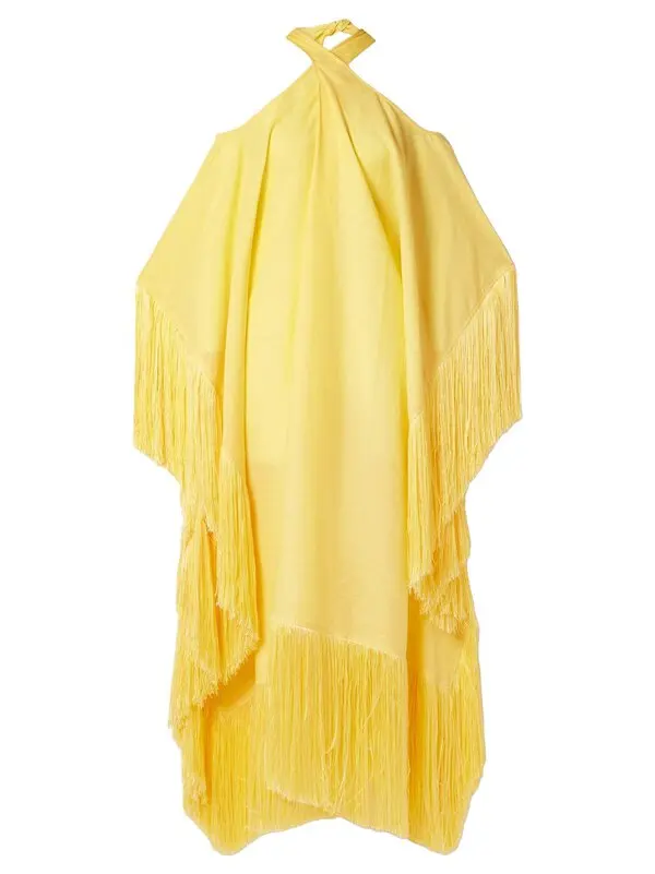 TALLER MARMO Bambolino Cold-shoulder Fringed Linen Maxi Dress - Yellow