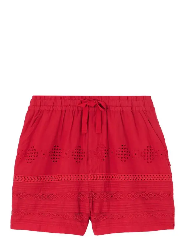 MARANT ETOILE Damina Crochet-trimmed Broderie Anglaise Organic Cotton-voile Shorts - Red
