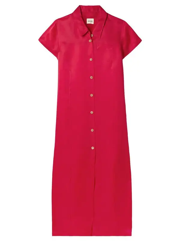 Khaite Effy Silk And Cotton-blend Organza Midi Shirt Dress - Red