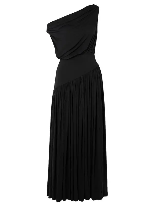 ABADIA One-shoulder Draped Maxi Dress - Black