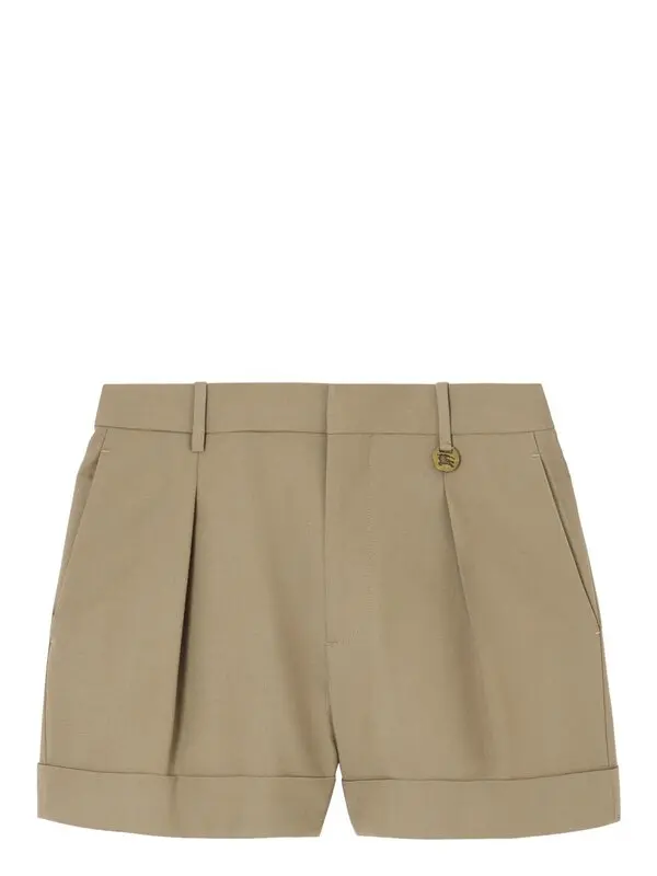 Burberry Embellished Pleated Wool Shorts - Brown