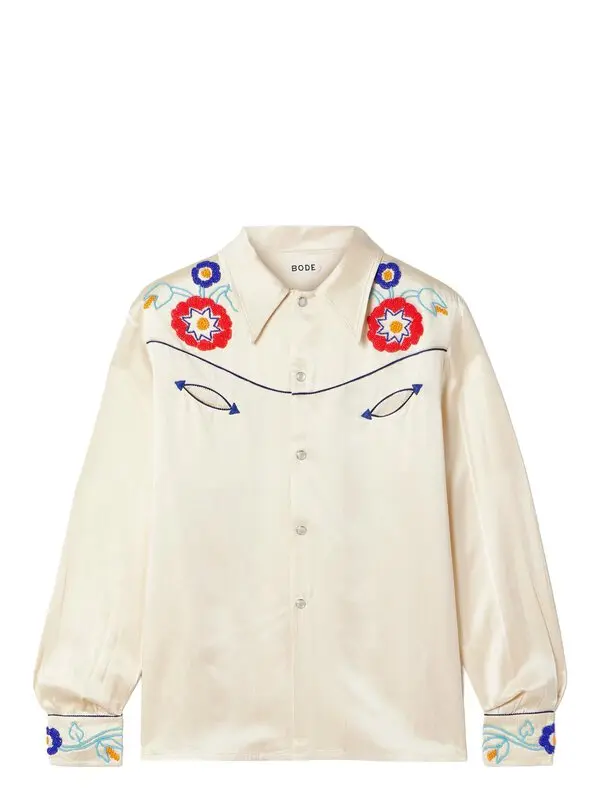 BODE Garden Party Bead-embellished Shirt - Neutrals