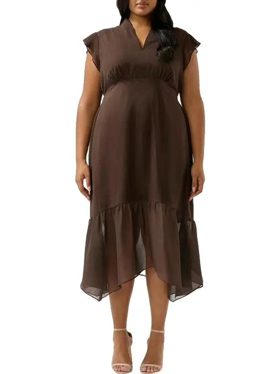 ESTELLE Dune Dancer Chiffon Trim Dress - Chocolate