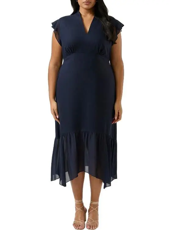 ESTELLE Dune Dancer Chiffon Trim Dress - Navy