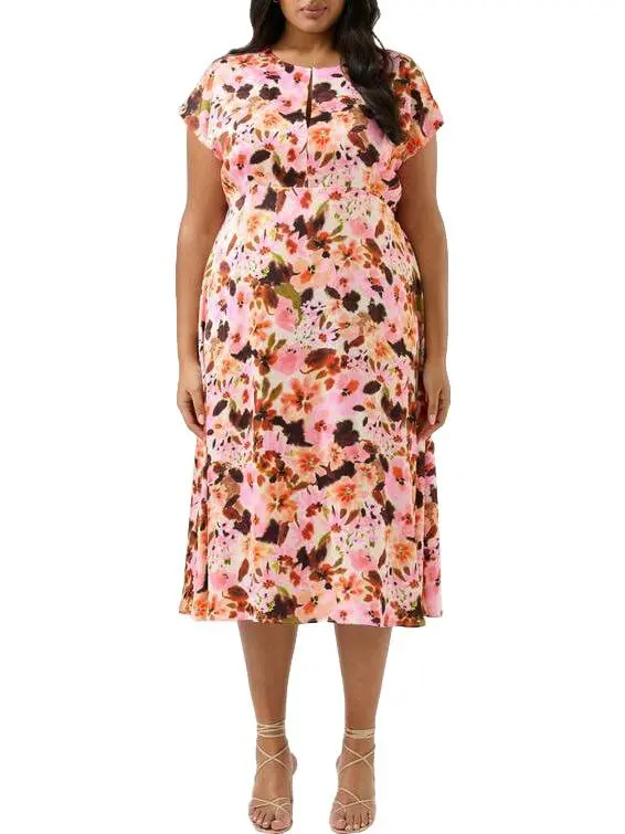 ESTELLE Floral Midi Dress - Pink Print