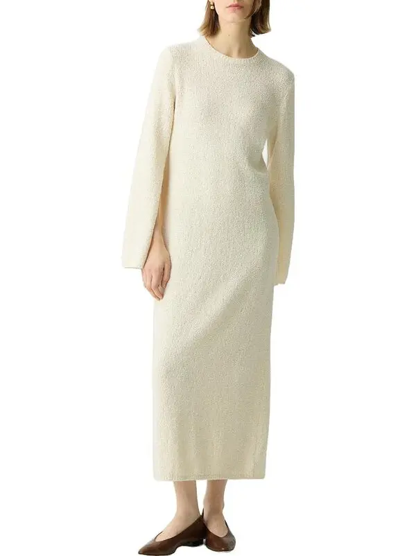 Theory Long-sleeve Organic Cotton Blend Bouclé Sweater Dress - Ivory