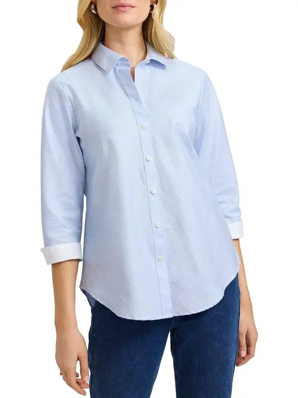 Foxcroft Margie Three-quarter Sleeve Button-up Shirt - Soft Blue