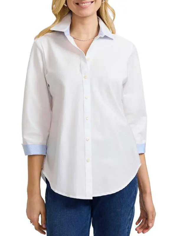 Foxcroft Margie Three-quarter Sleeve Button-up Shirt - White