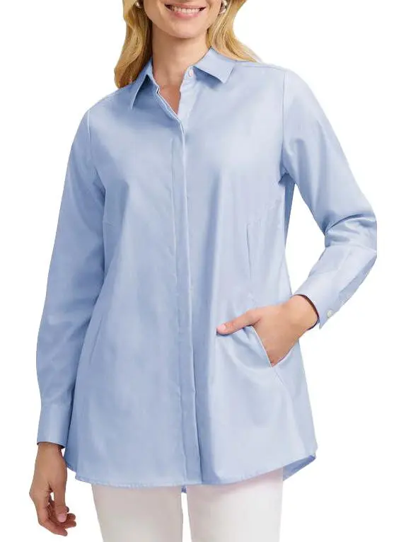Foxcroft Cici Cotton Tunic Shirt - Soft Blue
