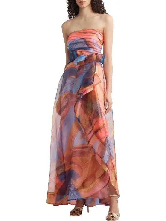 TAHARI ASL Ruched Bodice Strapless Gown - Sunset