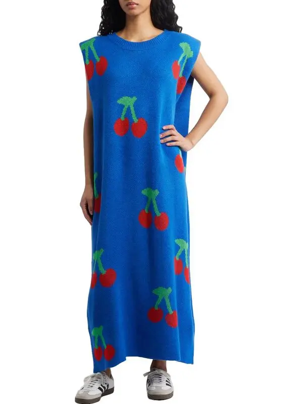 DRESSED IN LALA Cherry Pie Knit Maxi Dress - Blue Cherry