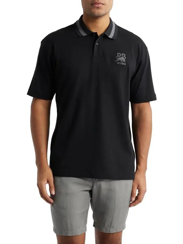 Hugo X Rb Formula One™ Team Relaxed Fit Stretch Piqué Polo - Black