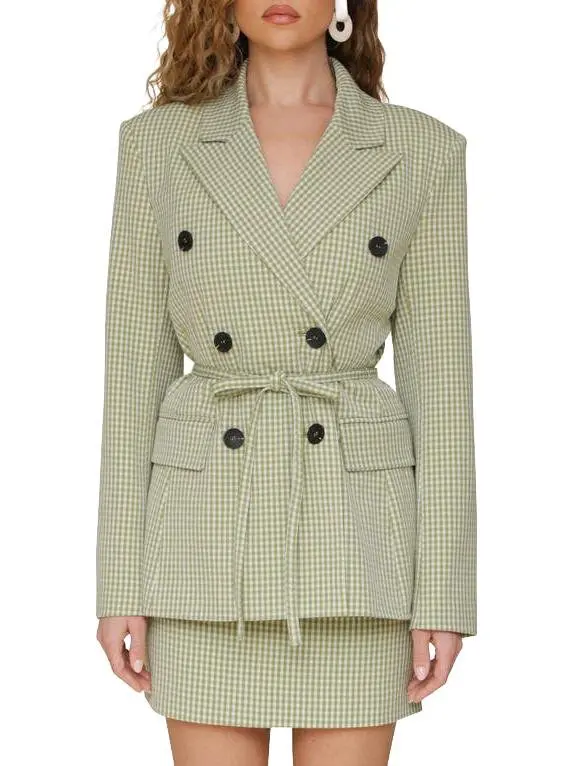 Avec Les Filles Double Breasted Blazer - Avocado Gingham