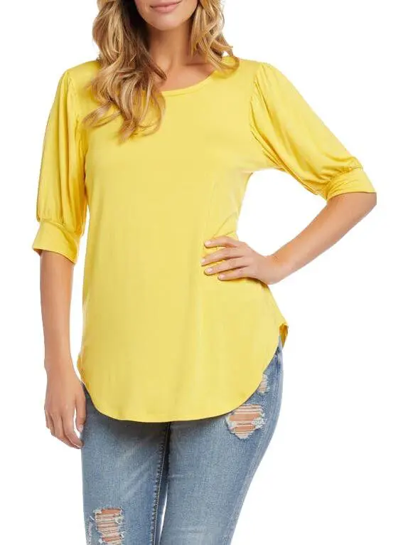 Karen Kane Shirred Sleeve Jersey Top - Lemon