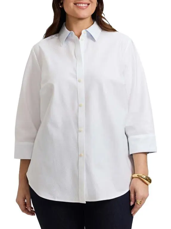 Foxcroft Margie Three-quarter Sleeve Button-up Shirt - White