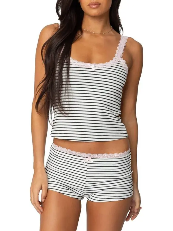 EDIKTED Sofi Stripe Lace Trim Camisole - White-and-black
