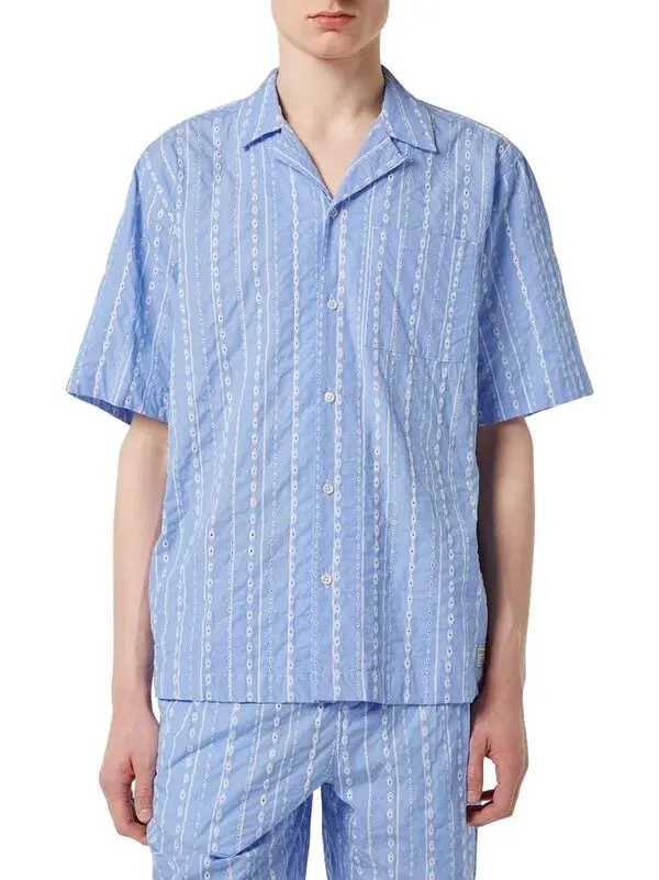 Scotch & Soda Embroidered Cotton Camp Shirt - Sky Blue