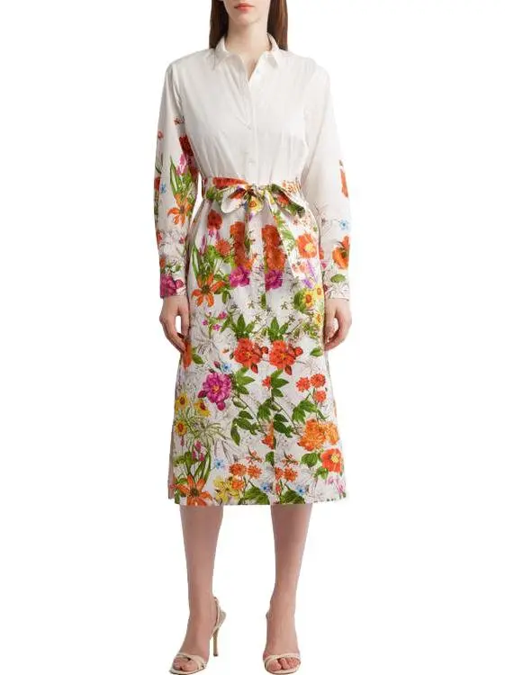 Elie Tahari Juliana Floral Shirt Dress - Sky Jardin Print
