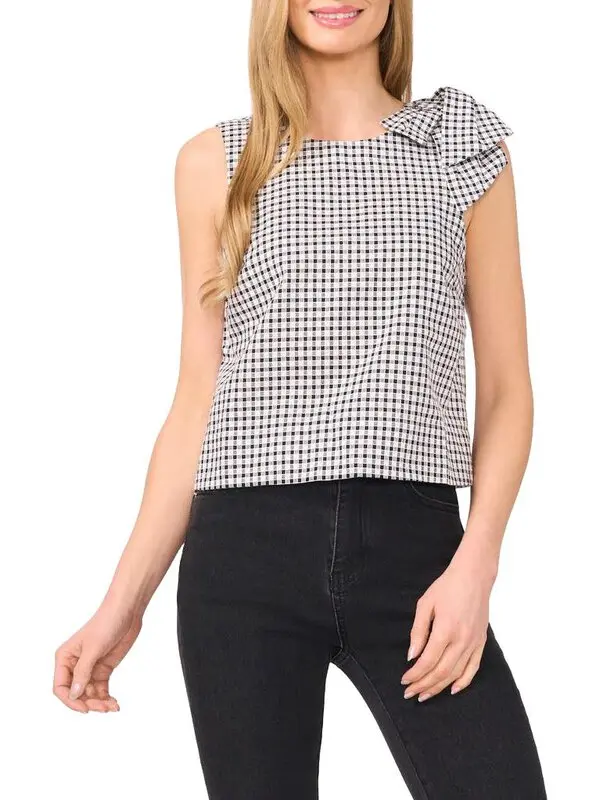 CECE DUPRAZ Gingham Bow Shoulder Top - Rich Black