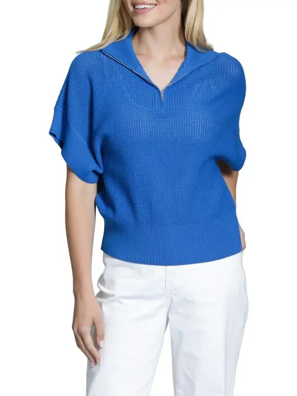 APNY Open Stitch Quarter Zip Sweater - Cobalt Blue