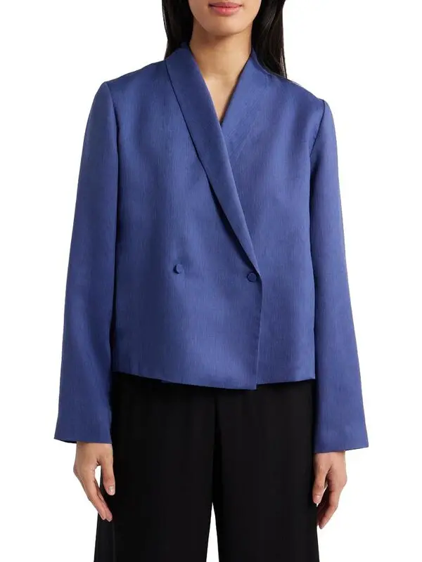 Eileen Fisher Shawl Collar Double Breasted Jacket - Bluette