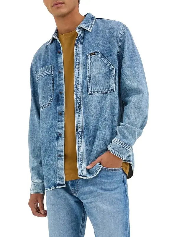 LEEM Engineer Cotton & Lyocell Denim Button-up Overshirt - Blue Meadow Wash