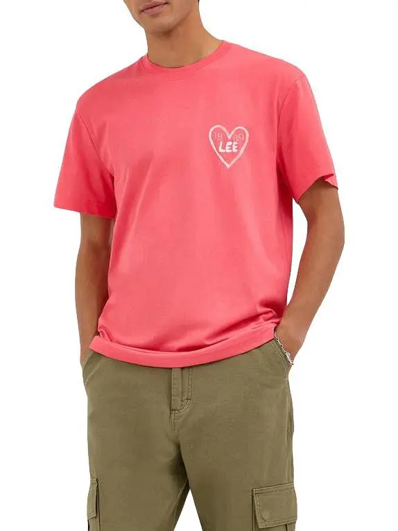 LEEM Heart Logo Embroidered Cotton T-shirt - Lychee