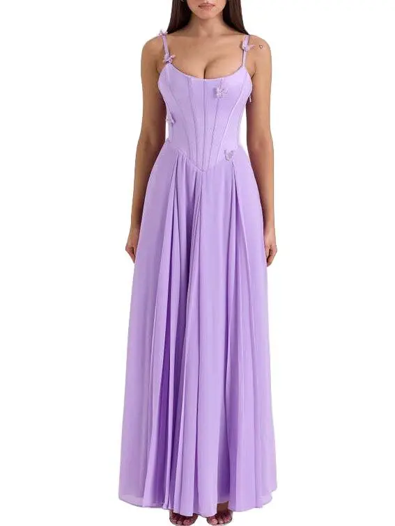 House Of Cb Pascha Butterfly Appliqué Corset Maxi Dress - Sheer Lilac