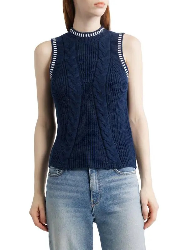 525 America 525 Zoey Cable Stitch Sweater Vest - Dark Blue Multi