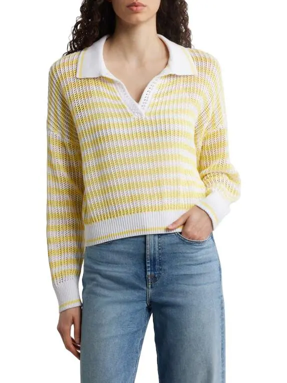 525 America 525 Kimberly Stripe Open Stitch Cotton Sweater - Bleach White Multi