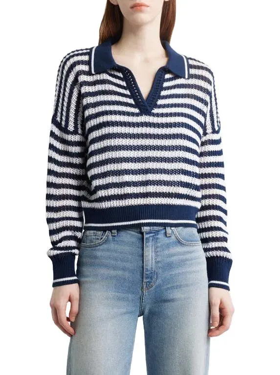 525 America 525 Kimberly Stripe Open Stitch Cotton Sweater - Dark Blue Multi