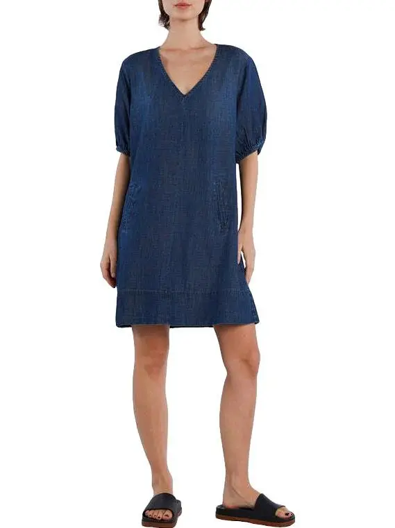 WASH LAB DENIM V-neck Shift Dress - Dark Blue Wash