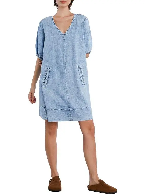 WASH LAB DENIM V-neck Shift Dress - Denim Foam