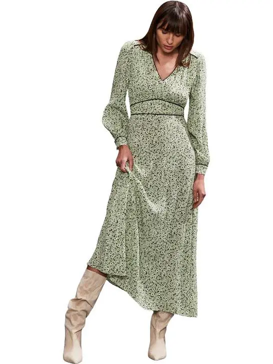RO&ZO Ditsy Waist Detail Midi Dress - Green