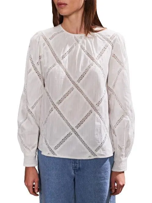 RO&ZO Diamond Lace Trim Blouse - Ivory