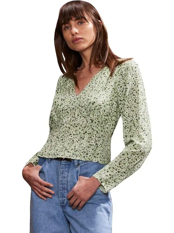 RO&ZO Ditsy Pintuck Blouse - Green